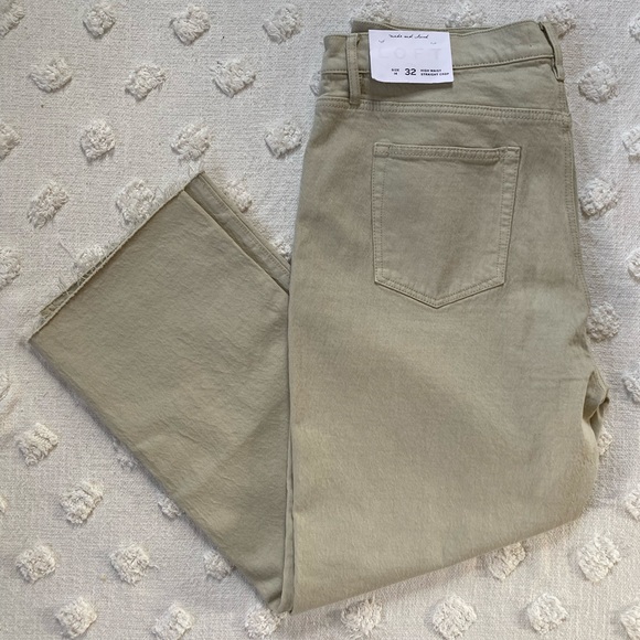 LOFT | Jeans | Loft High Rise Straight Crop Denim Jeans Frayed Hems Tan ...